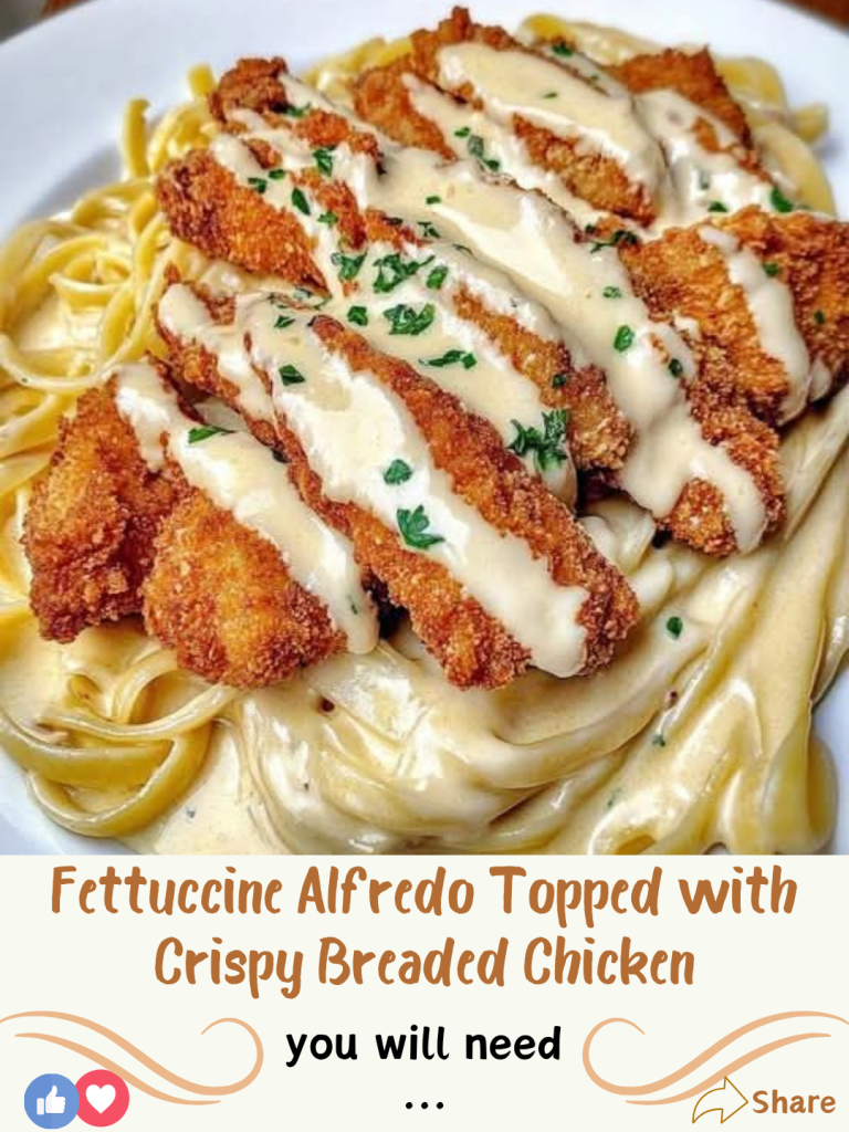 Fettuccine Alfredo Topped with Crispy Breaded Chicken – Eva Cook